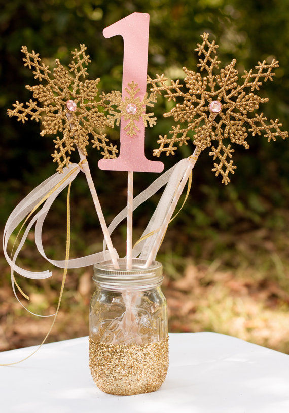 Winter Onederland Pink And Gold Centerpiece Snowflake Wands Table Decoration Pictures Photos 