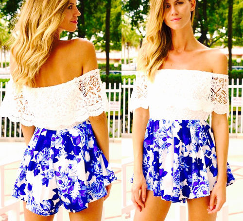 Lace Shoulder Less Top With Floral Shorts Pictures, Photos, and Images ...