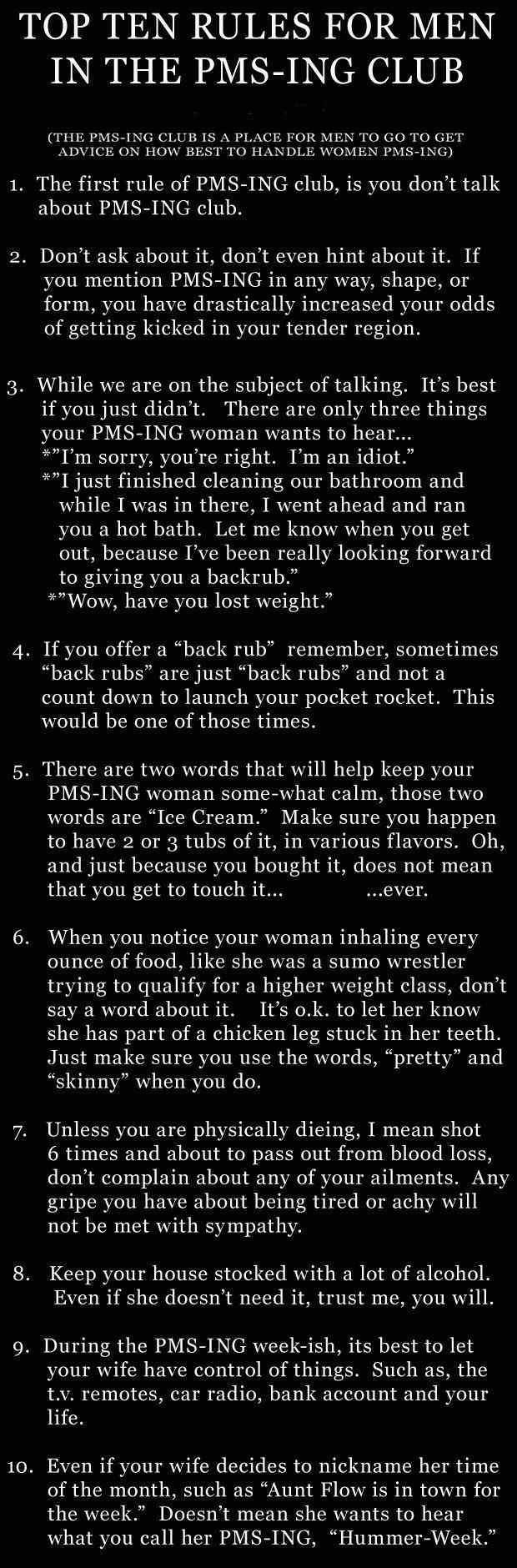 Top Ten Rules For Men In The PMS-ING Club Pictures, Photos, and Images ...