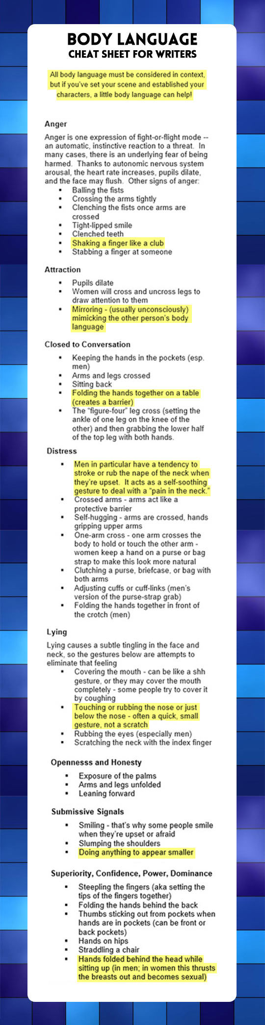 Body Language Cheat Sheet For Writers Pictures, Photos, and Images for ...