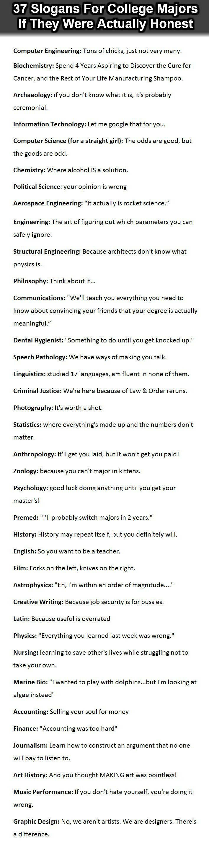 37 Slogans For College Majors If They Were Actually Honest Pictures ...