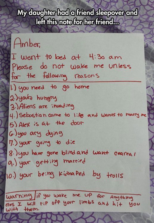 Daughter Had A Friend Sleepover And Left This Note For Her Friend ...