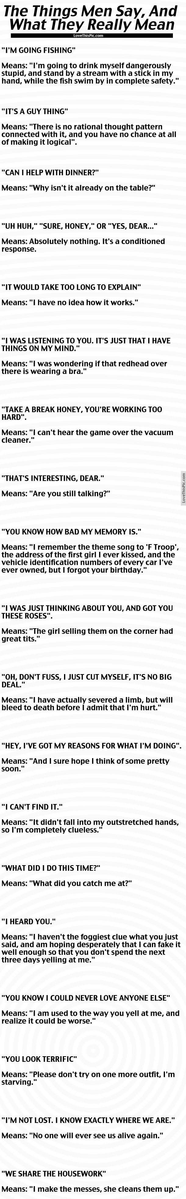 The Things Men Say And What They Really Mean... Pictures, Photos, and ...