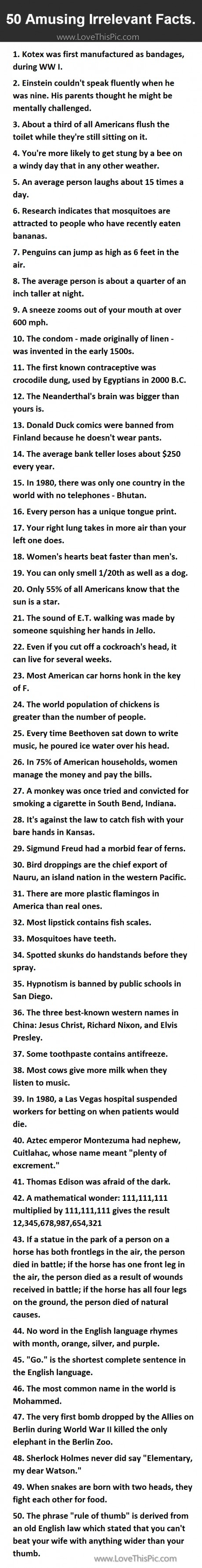 50 Amusing Irrelevant Facts Pictures, Photos, and Images for Facebook ...