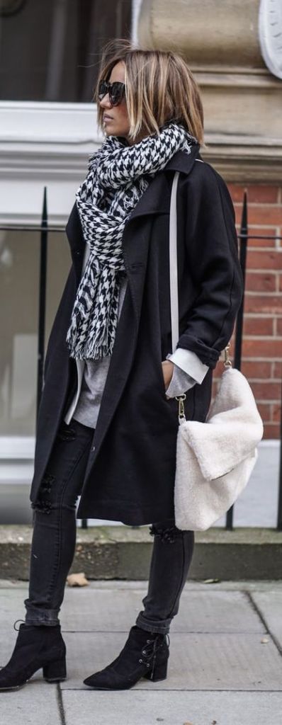 Long Black Jacket With Chevron Scarf Pictures, Photos, and Images for ...