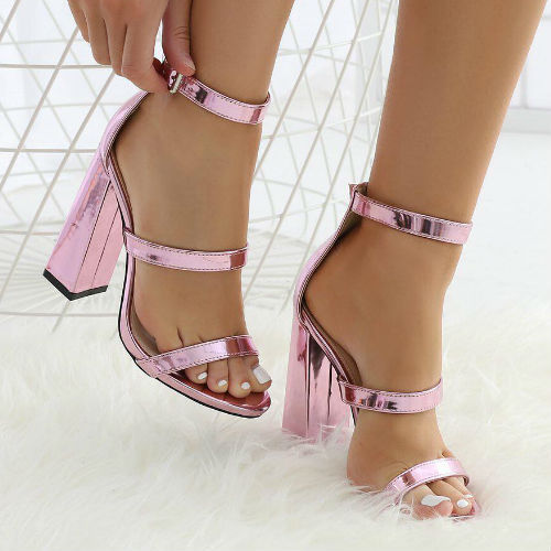 Metallic Pink Chunky Heel Sandals Pictures, Photos, and Images for ...