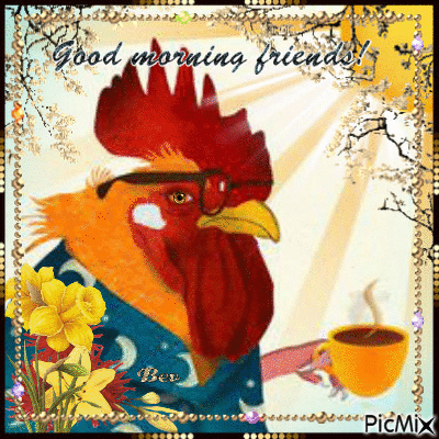 Rooster Sipping Coffee - Good Morning Pictures, Photos, and Images for ...