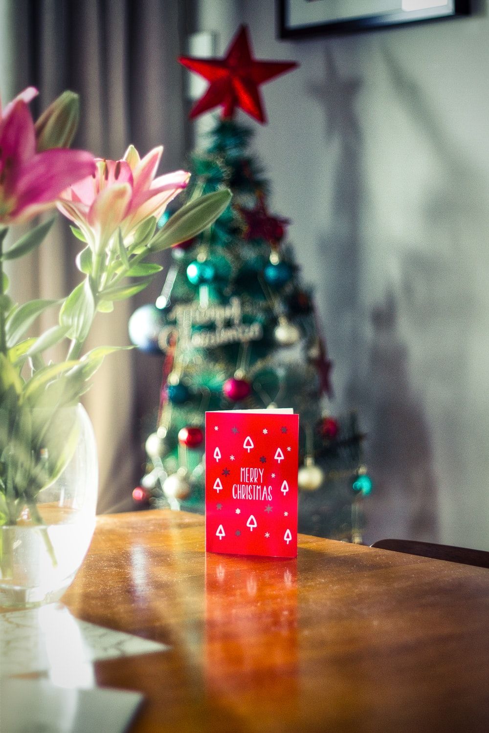 Christmas Card With Christmas Tree In Background Pictures, Photos, and ...