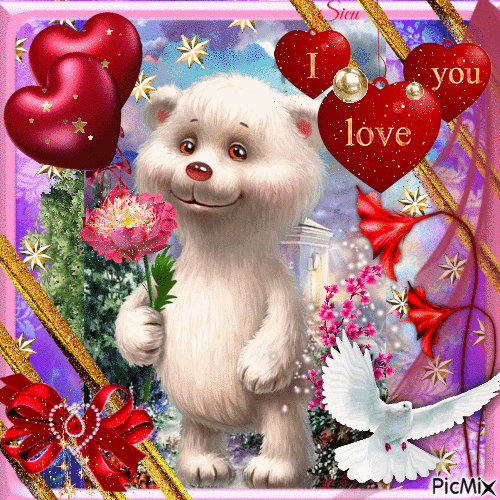 I Love You Valentine's Day Bear With Flower Pictures, Photos, and ...