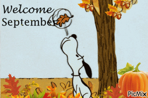 Snoopy Blowing Leaves - Welcome September Pictures, Photos, and Images ...