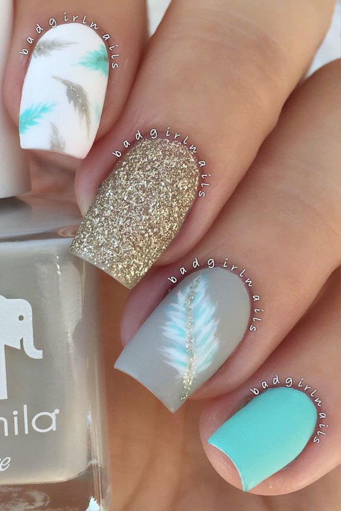 Easy Feather Nail Designs