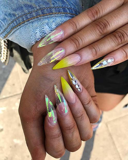 Stiletto Acylic Nails With Iridescent Shards Pictures, Photos, and ...