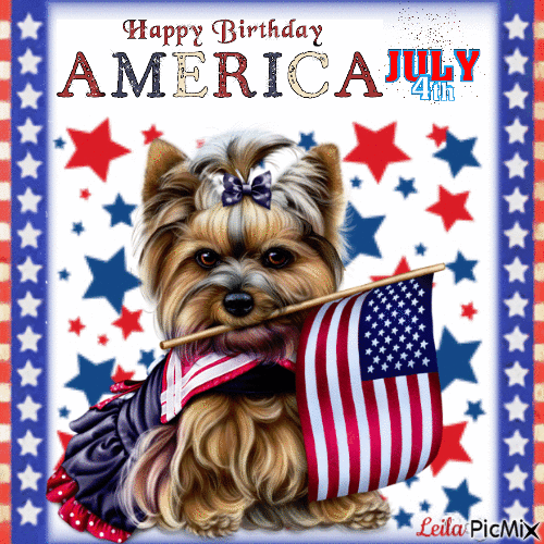 Cute Puppy Holding Flag - Happy Birthday America Gif Pictures, Photos ...