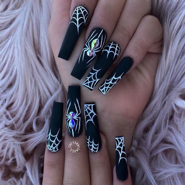 Long Matte Black Spider Nails With Webs Pictures, Photos, and Images ...