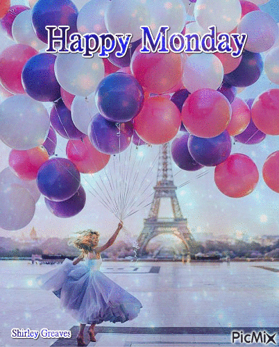 Girl Holding Balloons At Eiffel Tower - Happy Monday Pictures, Photos ...