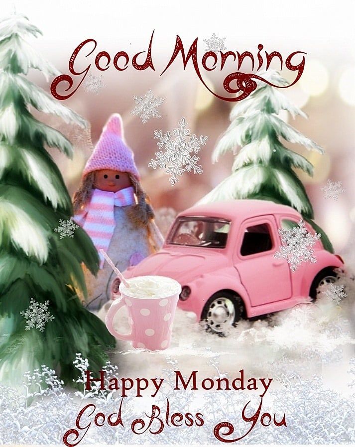 Girl And Pink Car In Winter Forest - Good Morning, Happy Monday ...