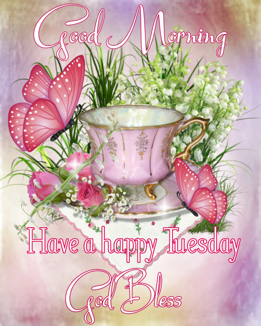 Beautiful Pink Butterflies And Cup - Good Morning, Have A Happy Tuesday ...