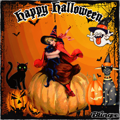 Happy Halloween Gif With Black Cat And Witch Pictures, Photos, and ...