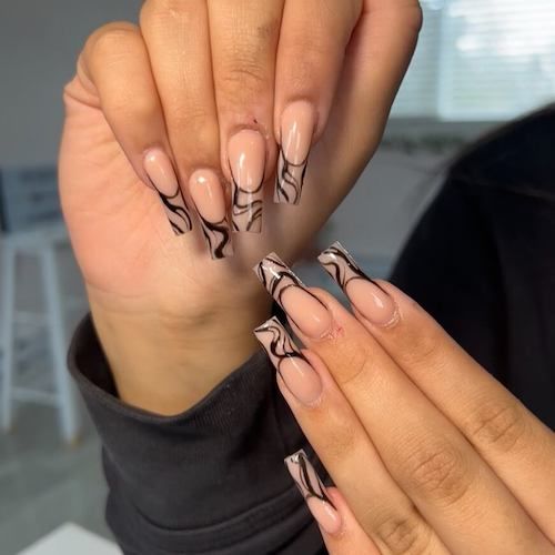 Black Abstract Coffin Nail Art Pictures, Photos, and Images for ...