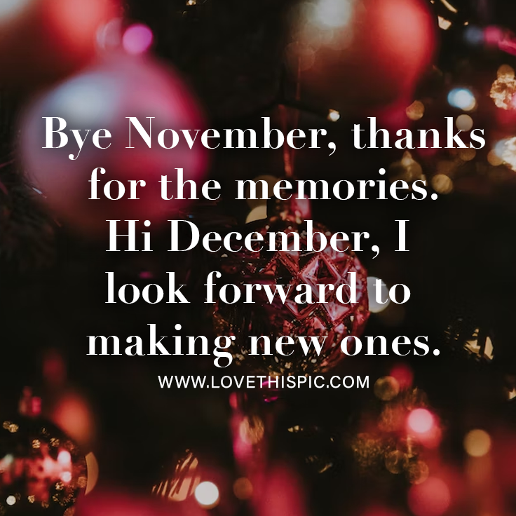 Bye November, Thanks For The Memories. Hi December, I Look Forward To ...