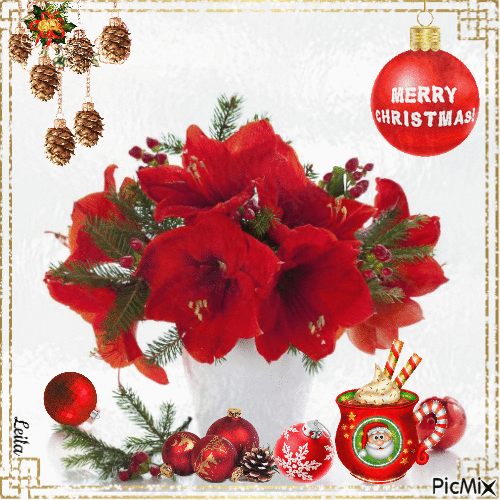 Red Flowers With Ornament - Merry Christmas Pictures, Photos, and ...