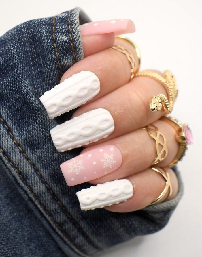 White And Pink Cable Knit Nails Pictures, Photos, and Images for ...