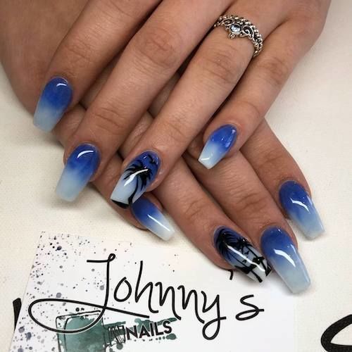 White And Blue Pom Tree Nails