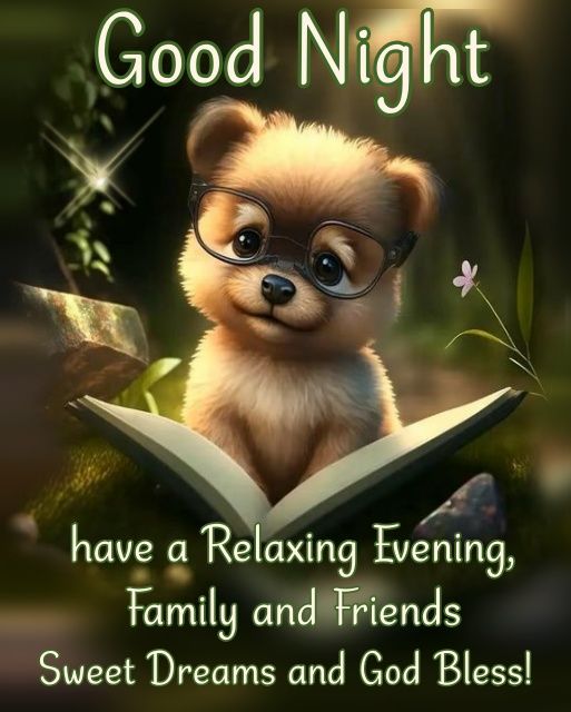Reading Bear - Good Night, Have A Relaxing Evening, Family And Friends ...
