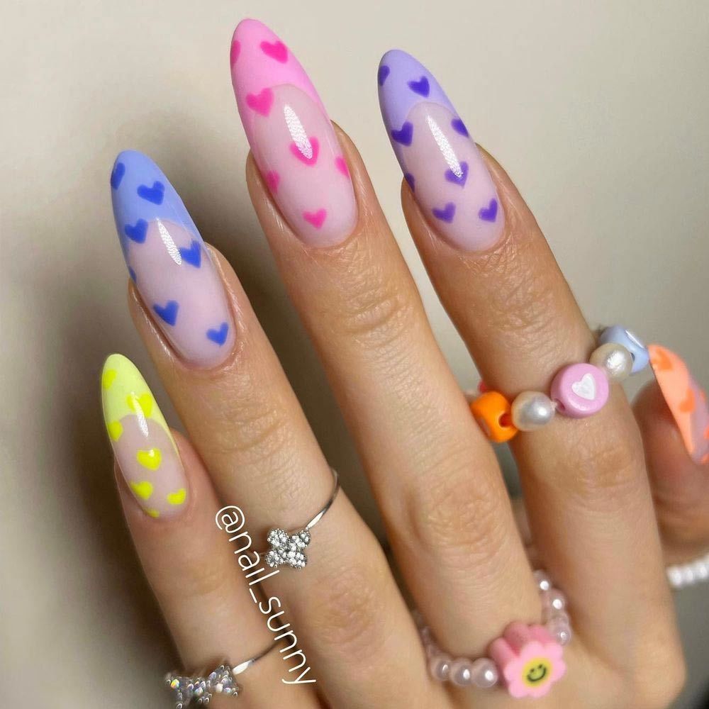 Multi Color Heart French Tip Nails Pictures, Photos, and Images for ...
