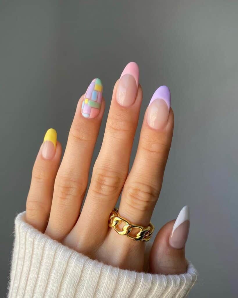 Pastel Color Block Medium Length Nails Pictures, Photos, and Images for ...