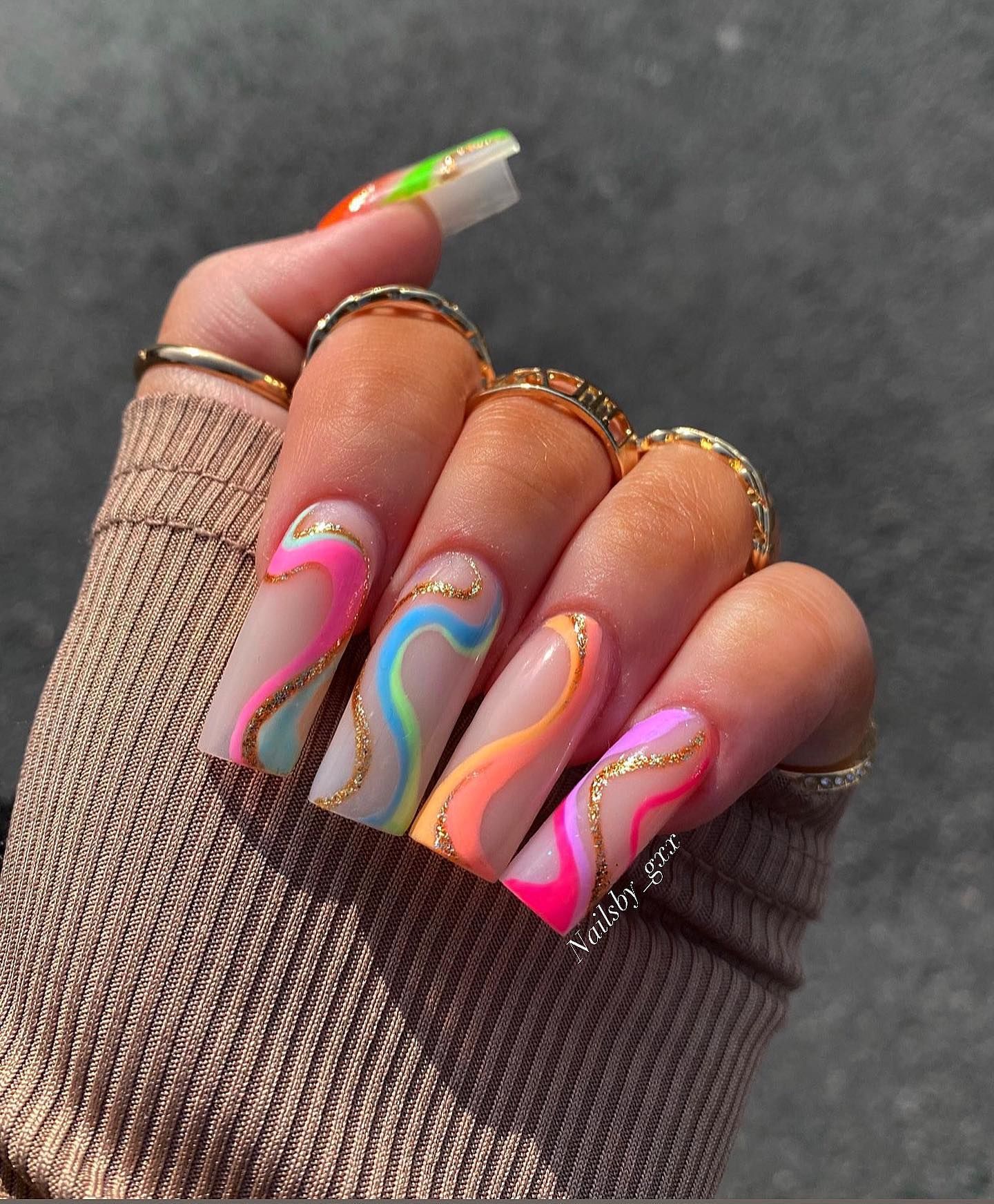 Long Square Rainbow Swirl Nails Pictures, Photos, and Images for ...