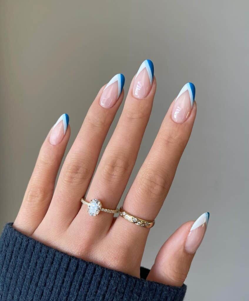 White & Blue Criss Cross French Nails Pictures, Photos, and Images for ...
