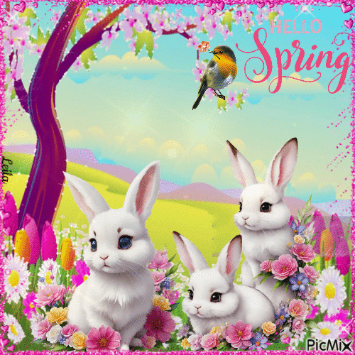 White Bunnies Hello Spring Gif Pictures, Photos, and Images for ...