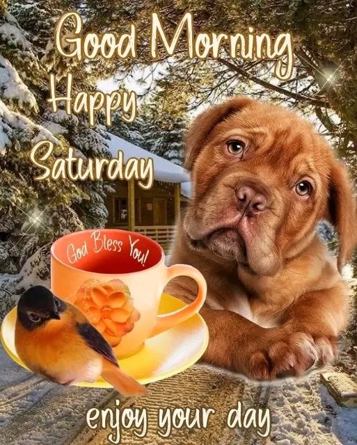 Happy Saturday Morning Greeting With Dog And Bird Pictures, Photos, and ...