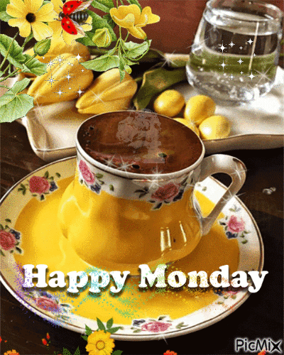 Monday Coffee Gif With Yellow Flowers Pictures, Photos, and Images for ...