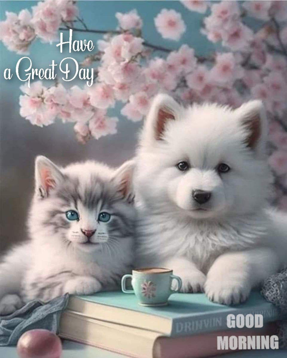 White Puppy & Cat - Have A Great Day & Good Morning Pictures, Photos ...