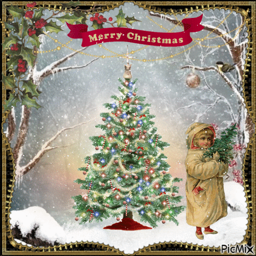 Vintage Merry Christmas Gif With Tree And Kid Pictures, Photos, and ...