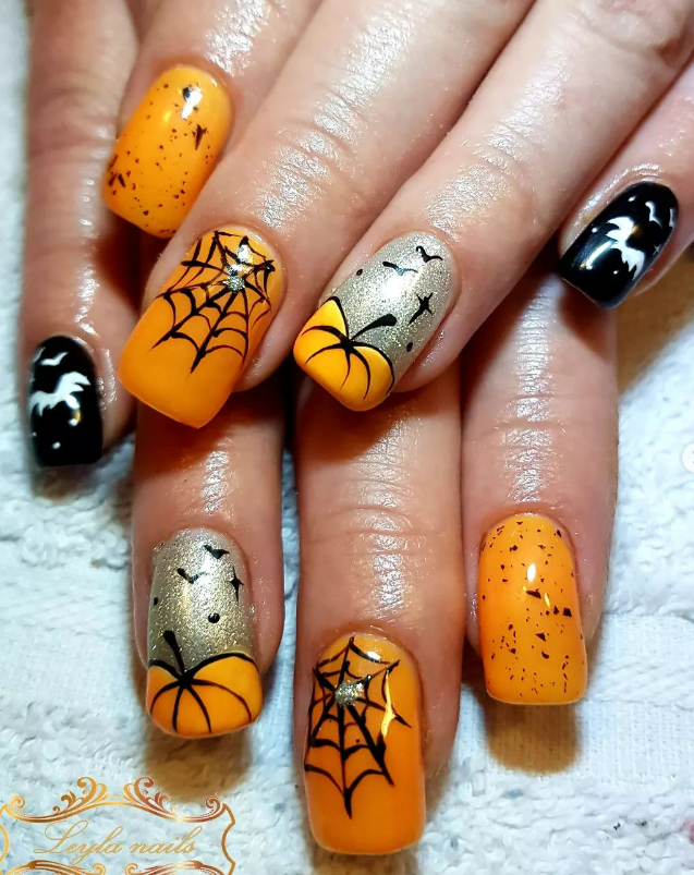 Orange Pumpkin & Spider Web Nail Designs For 2023 Pictures, Photos, and ...