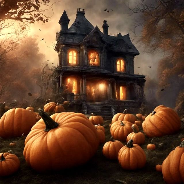 Haunted House With Field Of Pumpkins Pictures, Photos, and Images for ...