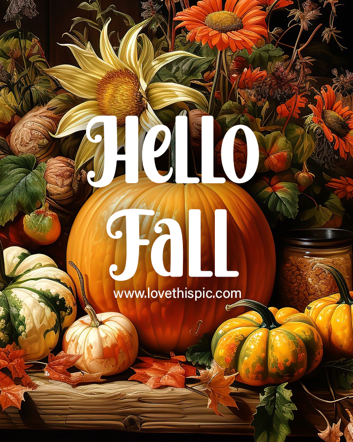 Hello Fall Message With Pumpkins And Sunflowers Pictures, Photos, and ...