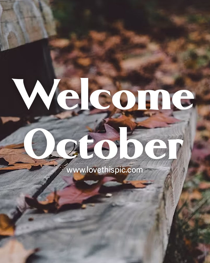 Fall Leaves On Bench - Welcome October Greeting Pictures, Photos, and ...