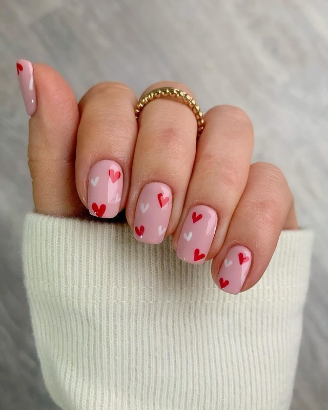 White And Red Short Heart Nails Pictures, Photos, and Images for ...