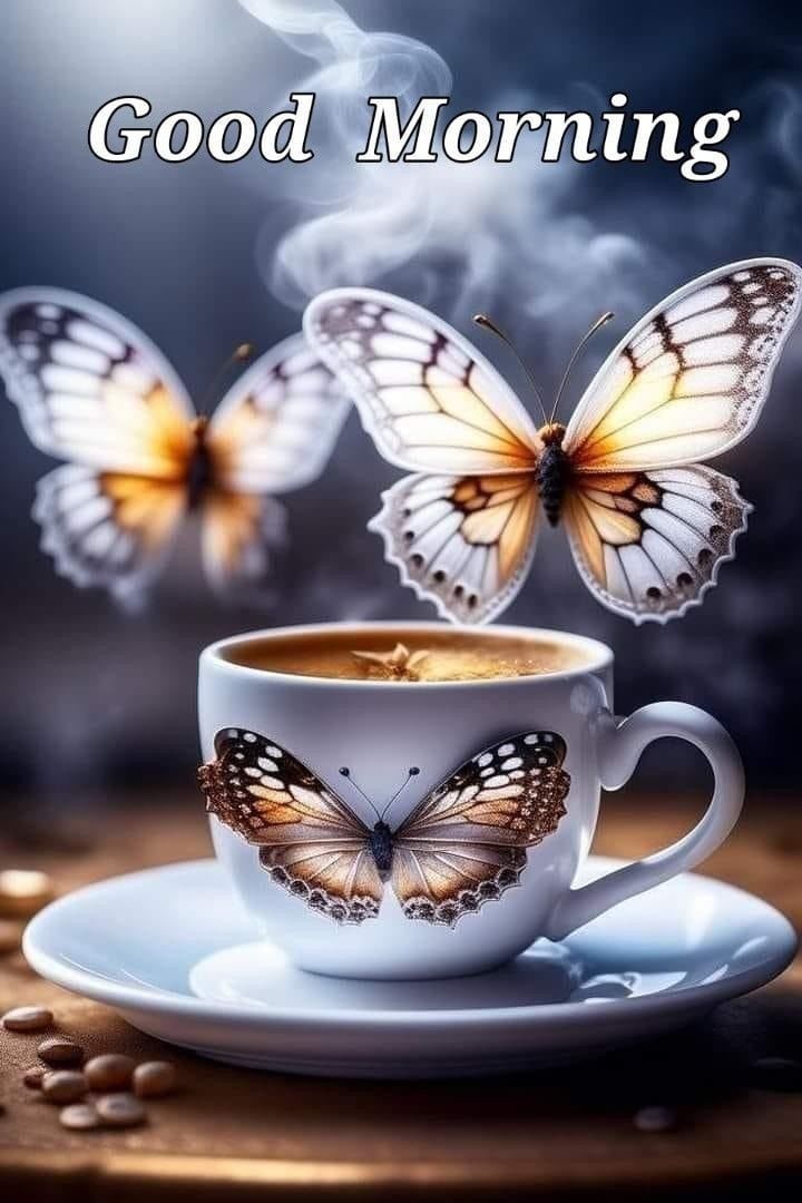 Good Morning Message With Butterflies And Coffee Pictures, Photos, and ...