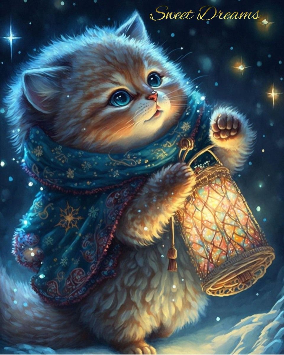 Sweet Dreams With Kitten Holding Lantern Pictures, Photos, and Images ...