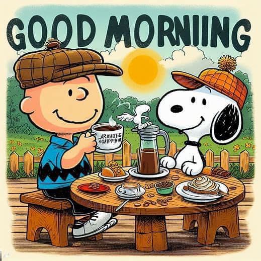 Charlie & Snoopy Drinking Tea - Good Morning Pictures, Photos, and ...