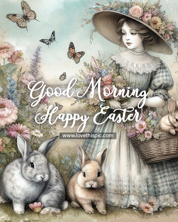 Vintage Lady & Bunnies - Good Morning, Happy Easter Pictures, Photos ...