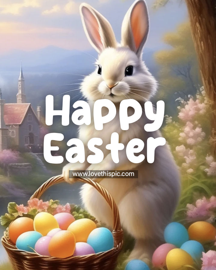 Happy Easter Quote With Bunny And Easter Eggs Pictures, Photos, and ...