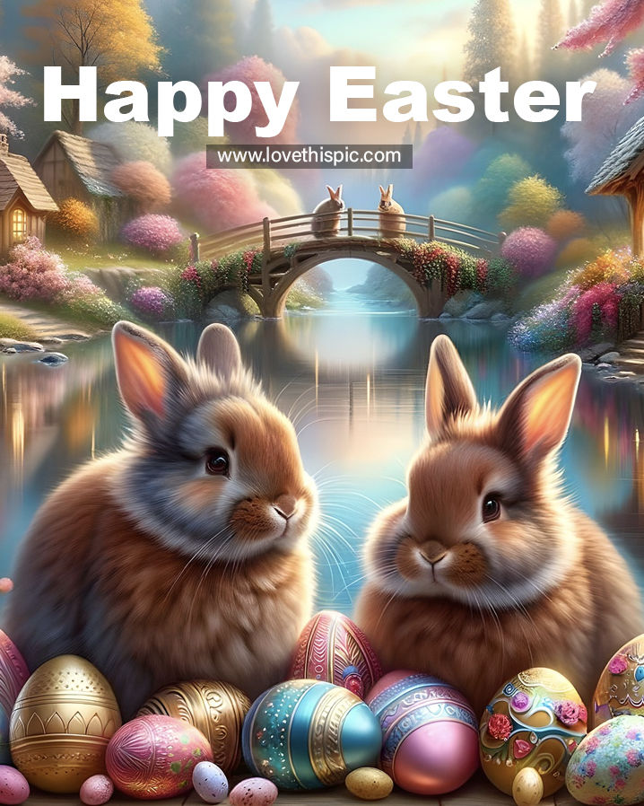 Happy Easter Quote With Ai Easter Bunny & Eggs Pictures, Photos, and ...