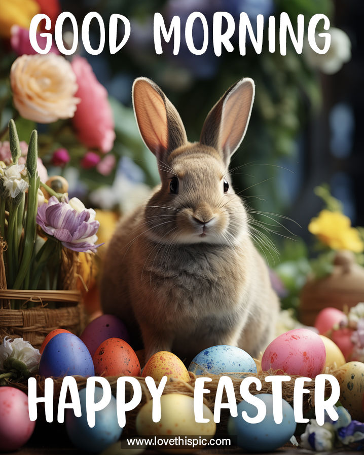 Good Morning Happy Easter With Bunny & Easter Eggs Pictures, Photos ...