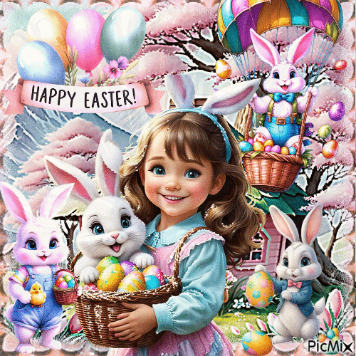 Adorable Girl With Bunnies - Happy Easter Gif Pictures, Photos, and ...